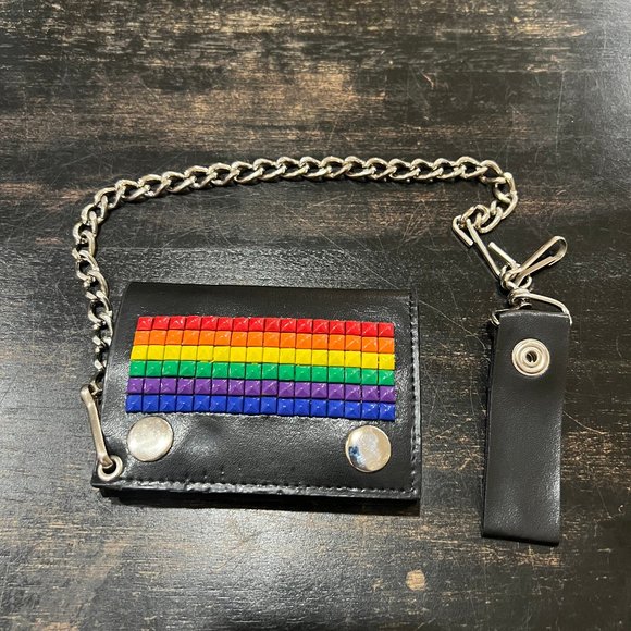 Accessories | Leather Chain Wallet Trifold With Pyramid Pride Color ...